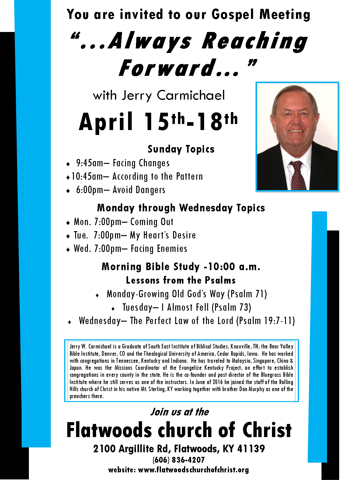 Gospel Meeting – Always Reaching Forward with Jerry Carmichael – April ...