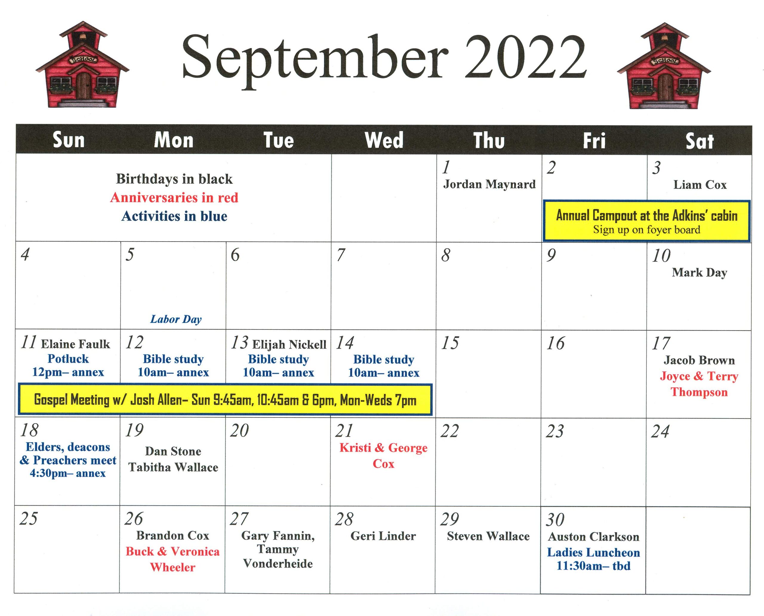 September 2022 Calendar - Flatwoods church of Christ