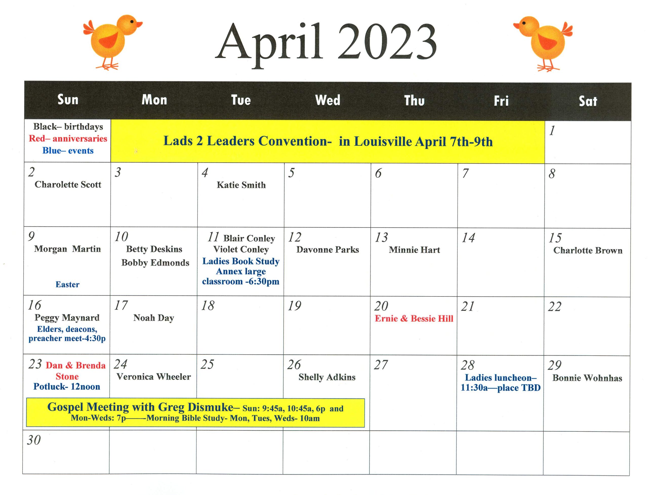 April 2023 Calendar - Flatwoods church of Christ