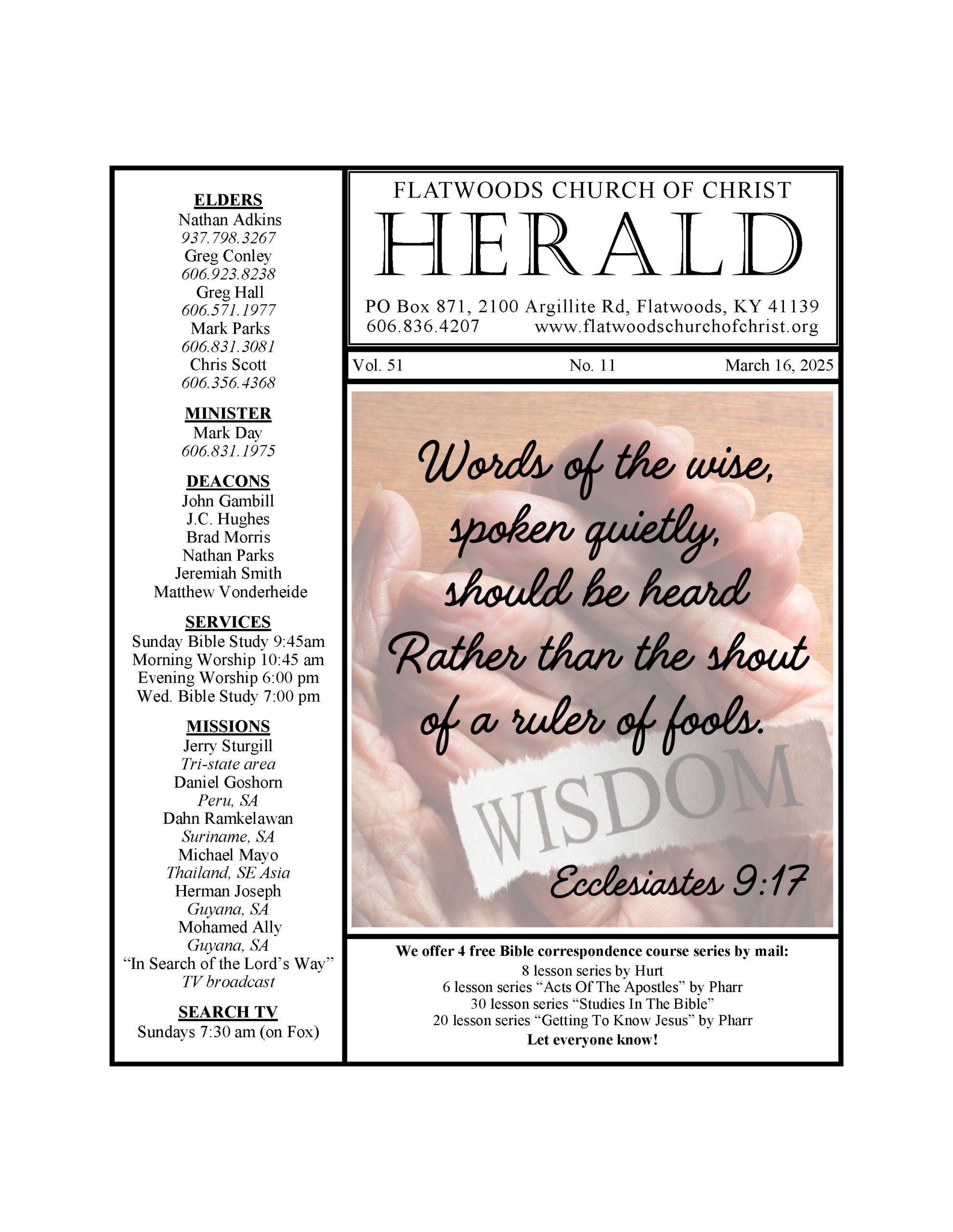 The Herald Bulletin March 16th Edition - Flatwoods church of Christ