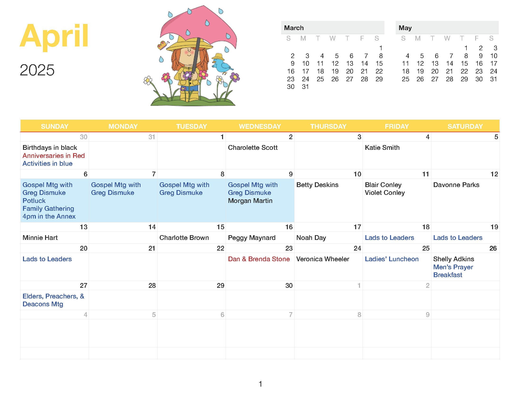 April 2025 Birthday and Event Calendar - Flatwoods church of Christ