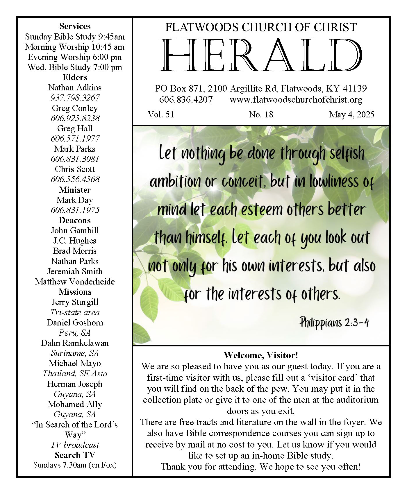 The Herald Bulletin May 4th Edition - Flatwoods church of Christ