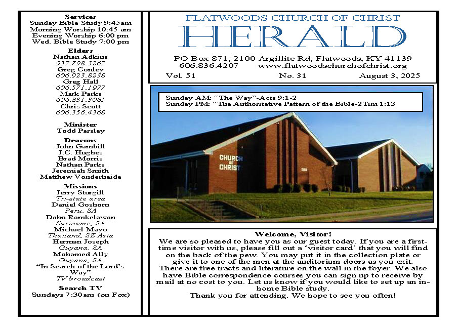 The Herald Bulletin August 3rd Edition - Flatwoods church of Christ
